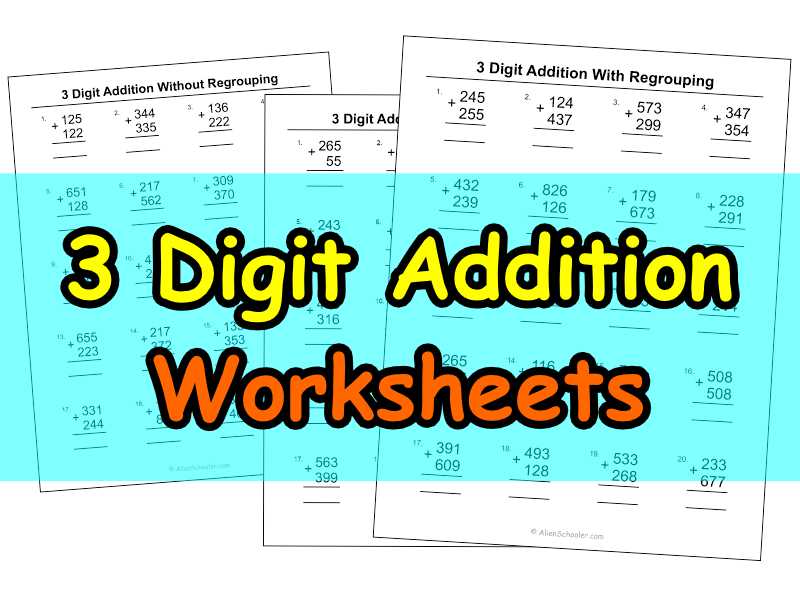 3 Digit Addition Printable Worksheets | Math Worksheets