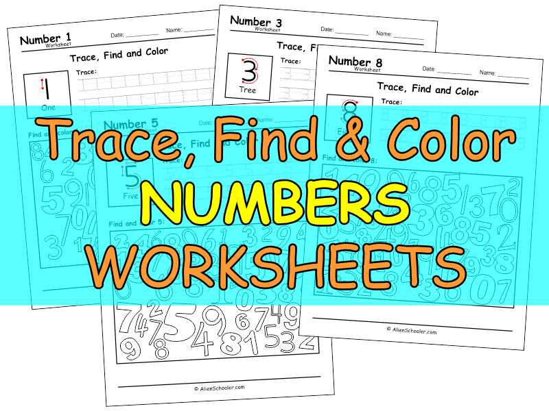 Trace, Find and Color Number Worksheets PDF - Alien Schooler