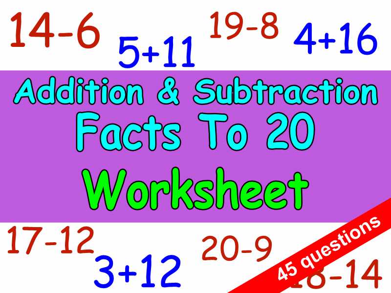 Addition and Subtraction Facts to 20 Interactive Worksheet (45 ...