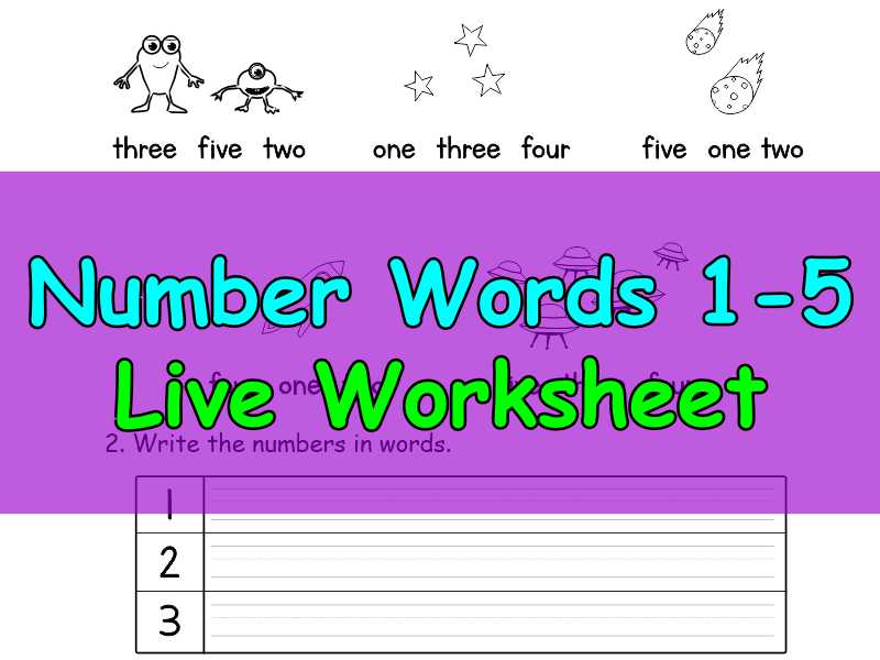 Match and Write Number Words 1 to 5 Live Worksheet - Alien Schooler
