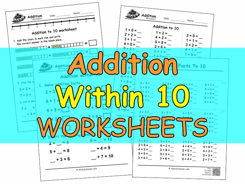 Addition Within 10 Worksheets for Kindergarten (PDF)