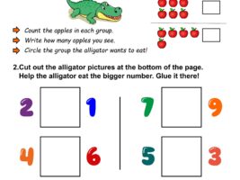 Cut and Paste Alligator Symbols to Compare Numbers Worksheet - Alien ...